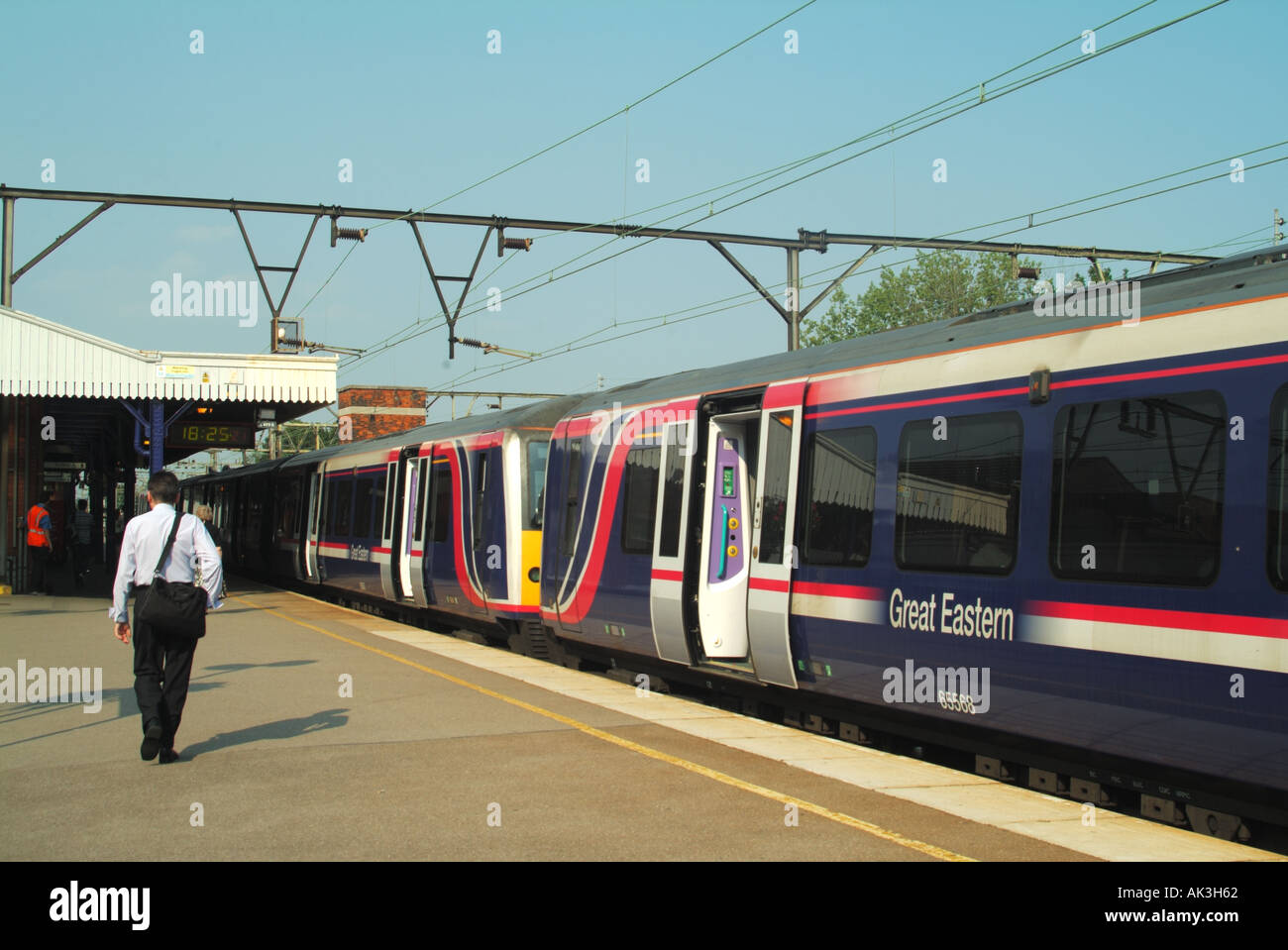 Shenfield train station platform Great Eastern carriages and commuter ...