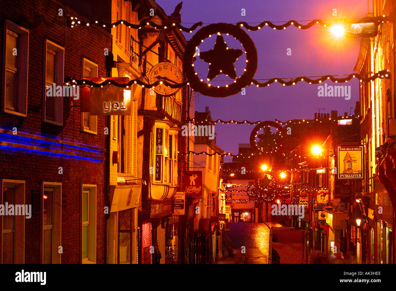 Christmas light display down Fossgate York UK Stock Photo - Alamy
