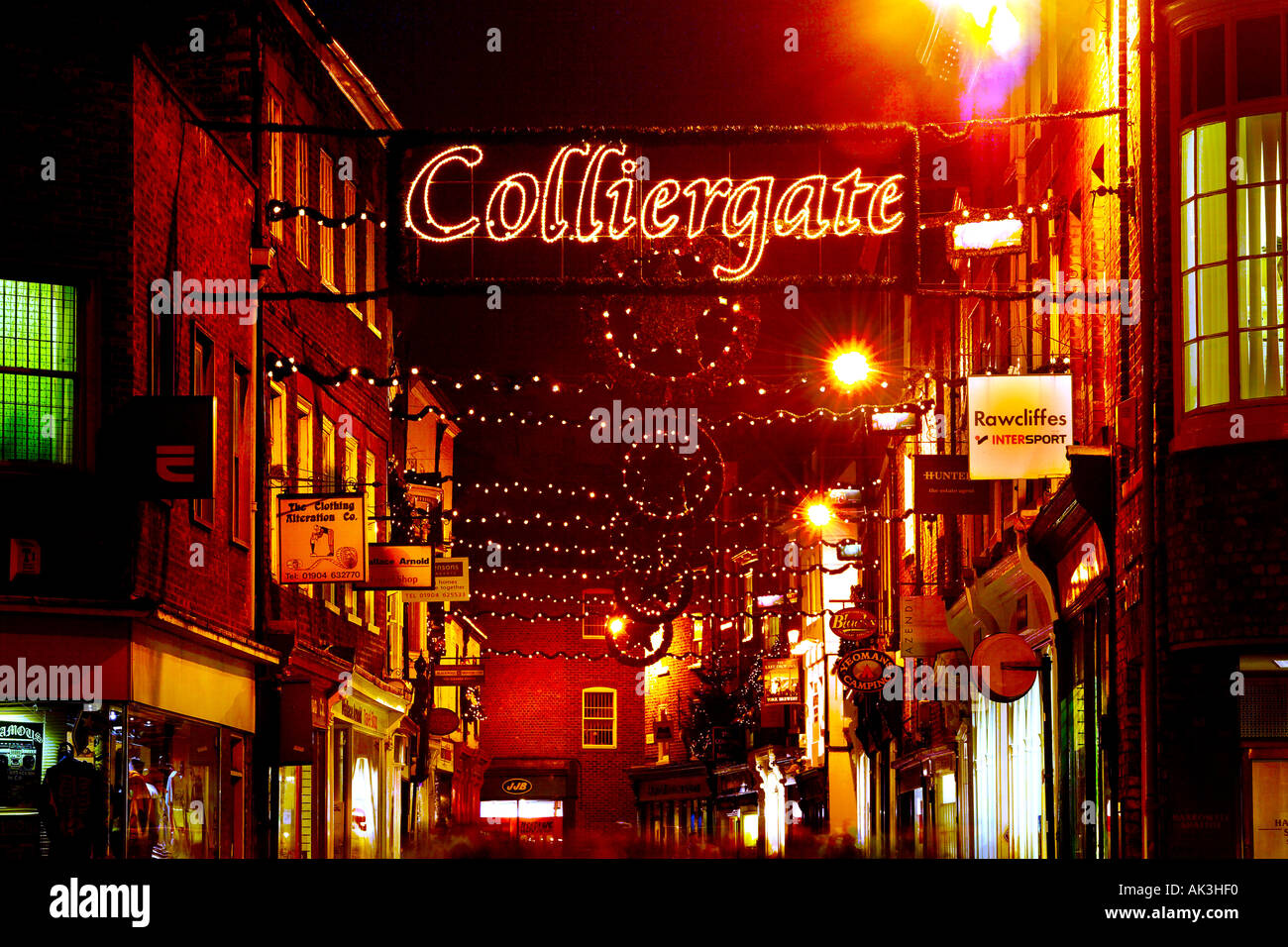Christmas light display down Colliergate York UK Stock Photo - Alamy