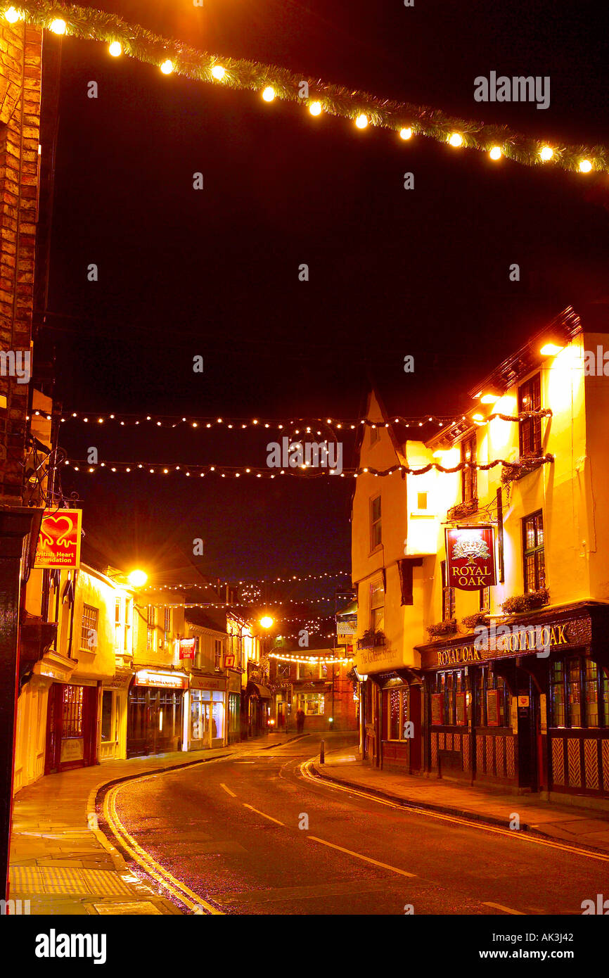 Goodramgate at night with Christmas lights. York. UK Stock Photo - Alamy