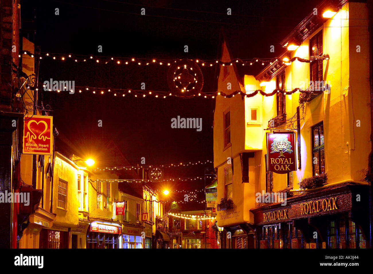 Goodramgate at night with Christmas lights. York. UK Stock Photo - Alamy