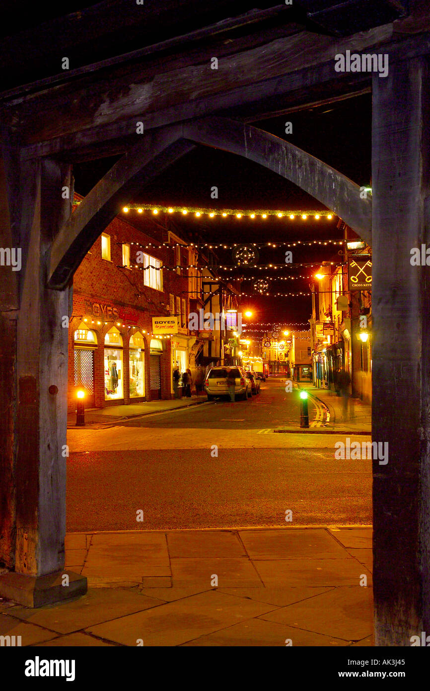 Goodramgate at night with Christmas lights, viewed from the medieval ...