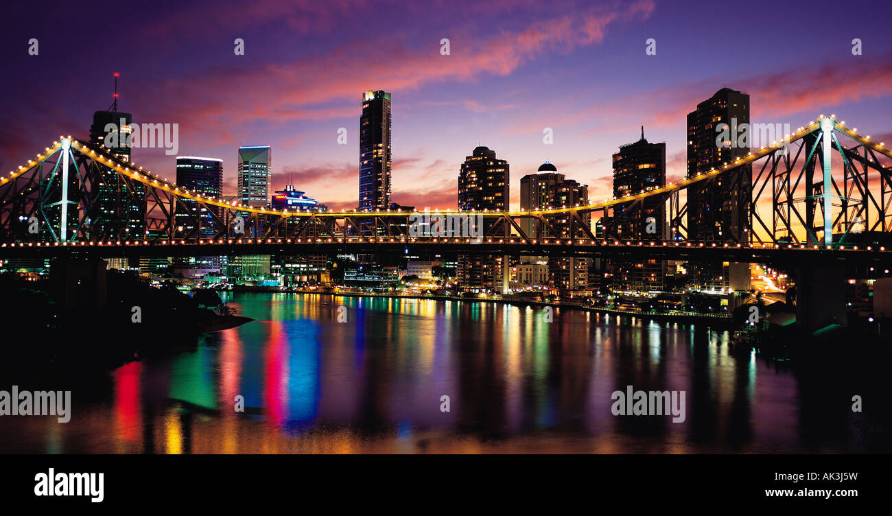 Australia, Queensland, Brisbane, Story Bridge, Night view Stock Photo ...