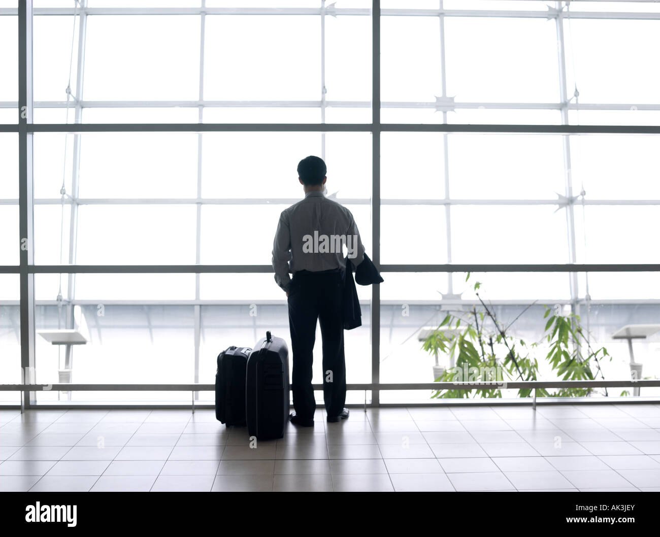 Businessman standing by window, rear view Stock Photo - Alamy