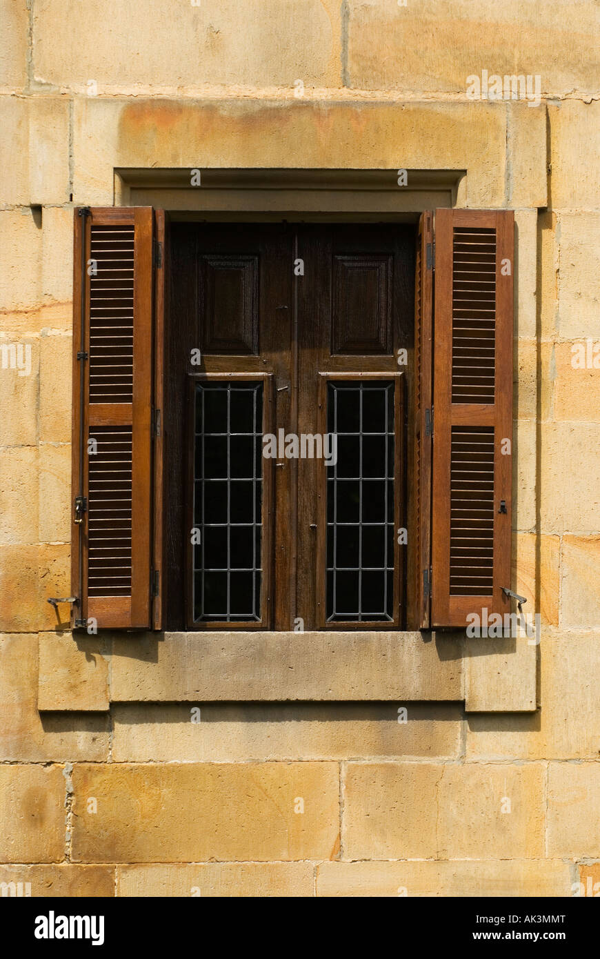 A window with shutters in Elorrio, The Basque Country, Spain Stock ...