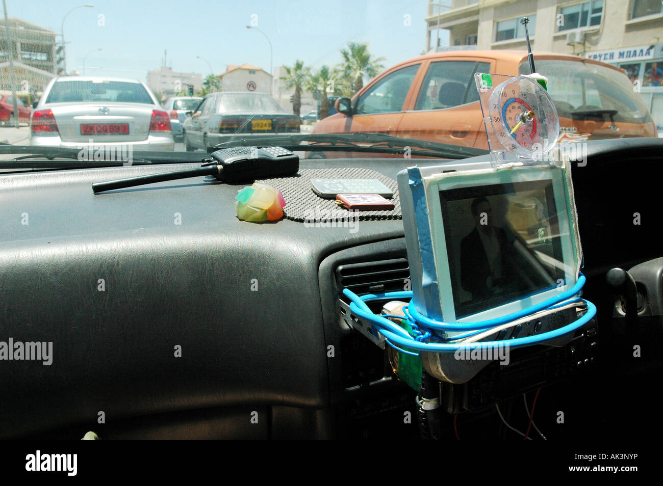 In car entertainment by Cyprus taxi driver Limassol Stock Photo - Alamy