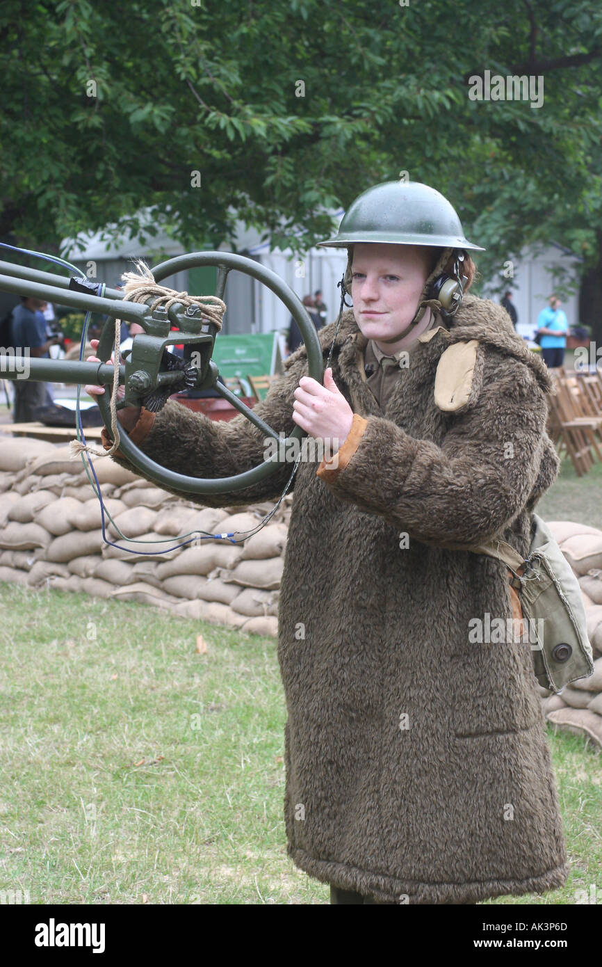 British ATS SEcond World War re enactor operating the searchlight at an ...