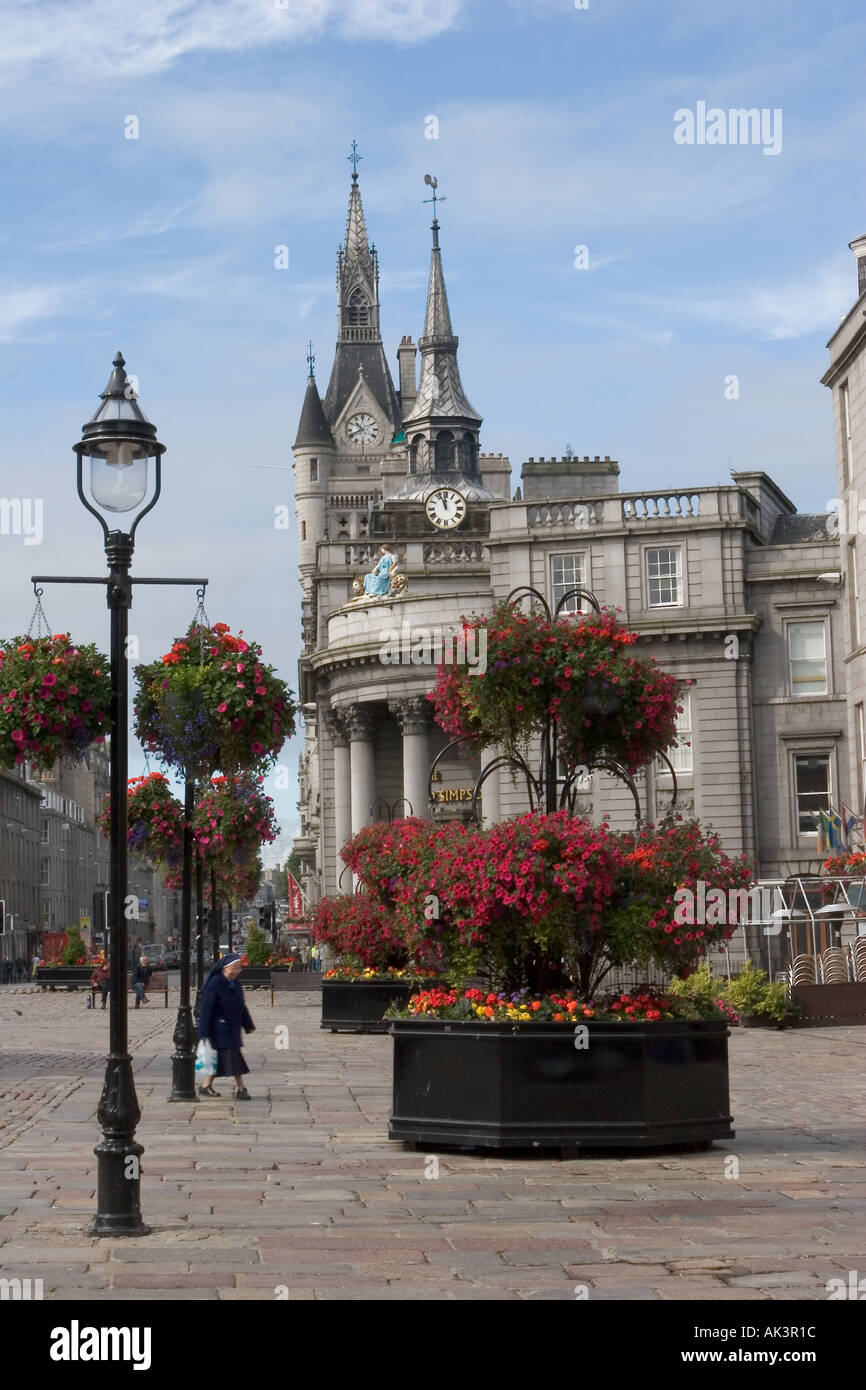 Aberdeen city Castlegate City centre Aberdeenshire showing floral ...