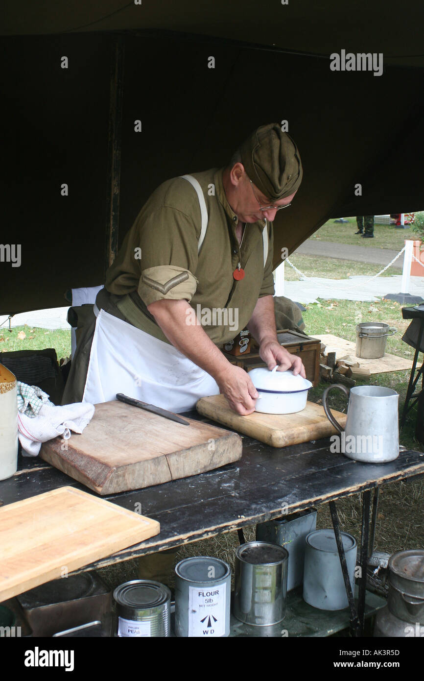 British World War Two re enactor preparing food in the kitchen Stock ...