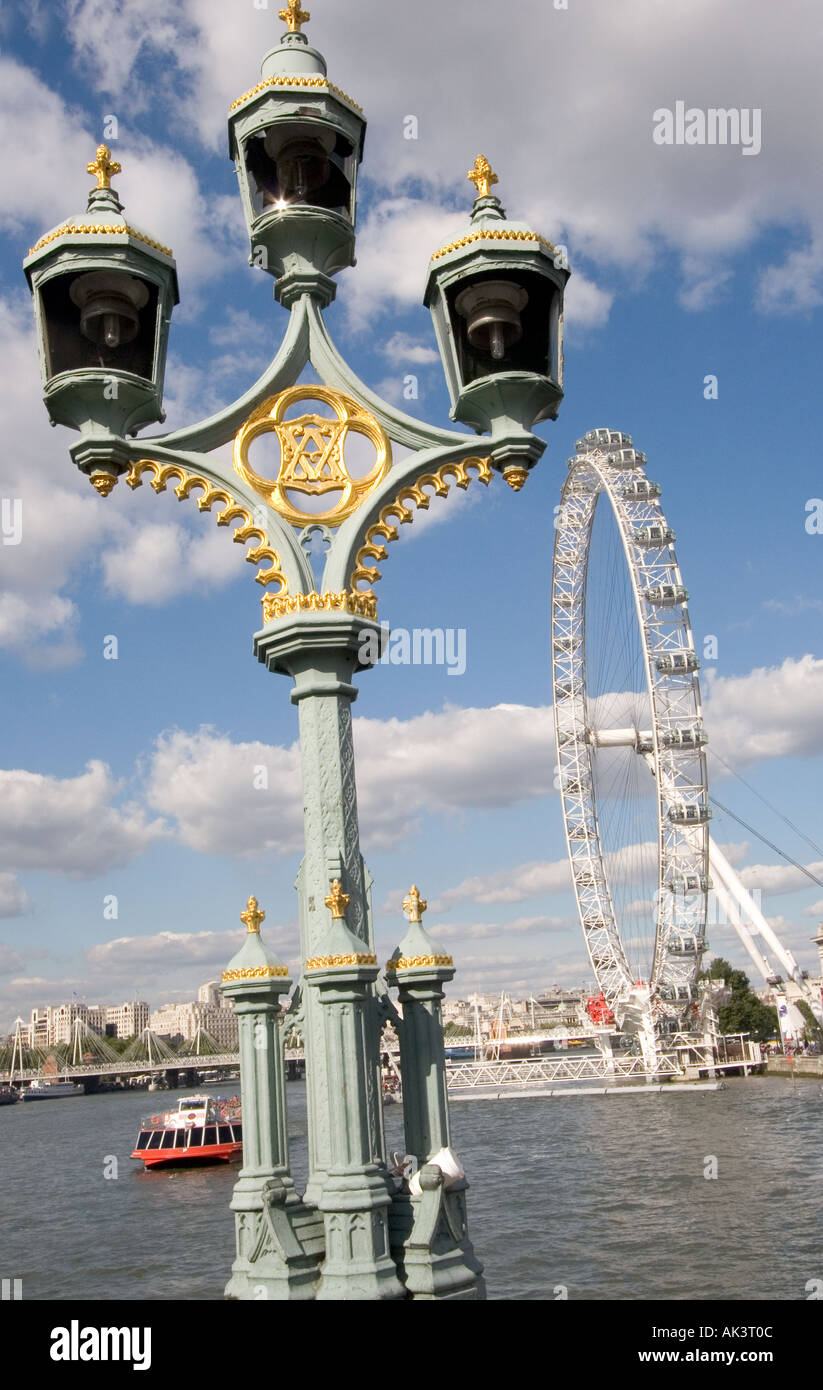 Lamp post River Thames and the London Eye London England UK GB EU Stock ...