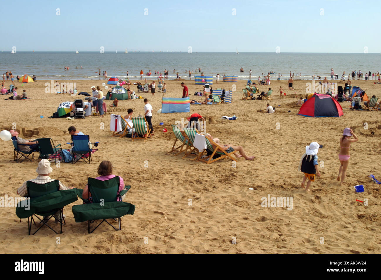 On the beach, a typical British beach scene at Bridlington UK Stock ...