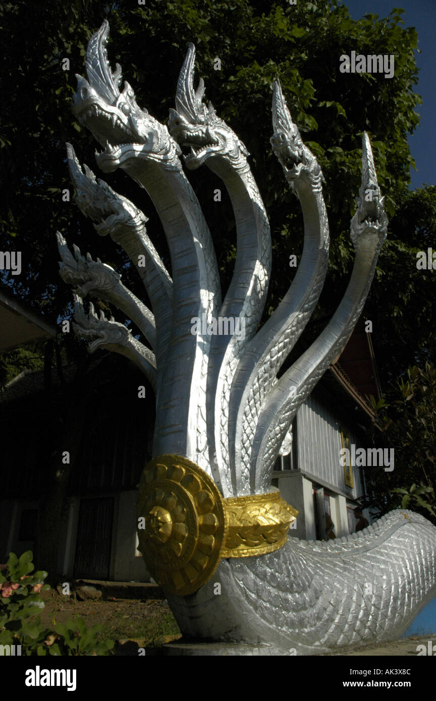 Silver snake heads nagas with a golden belt temple Wat Mahathat Wat ...