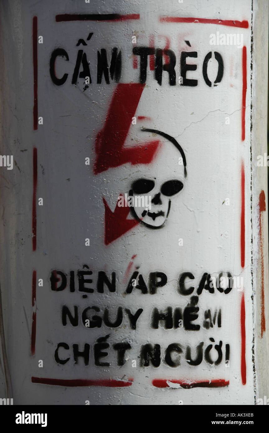 Warning from electrical shock skull with a red lightning in Go Dao near ...