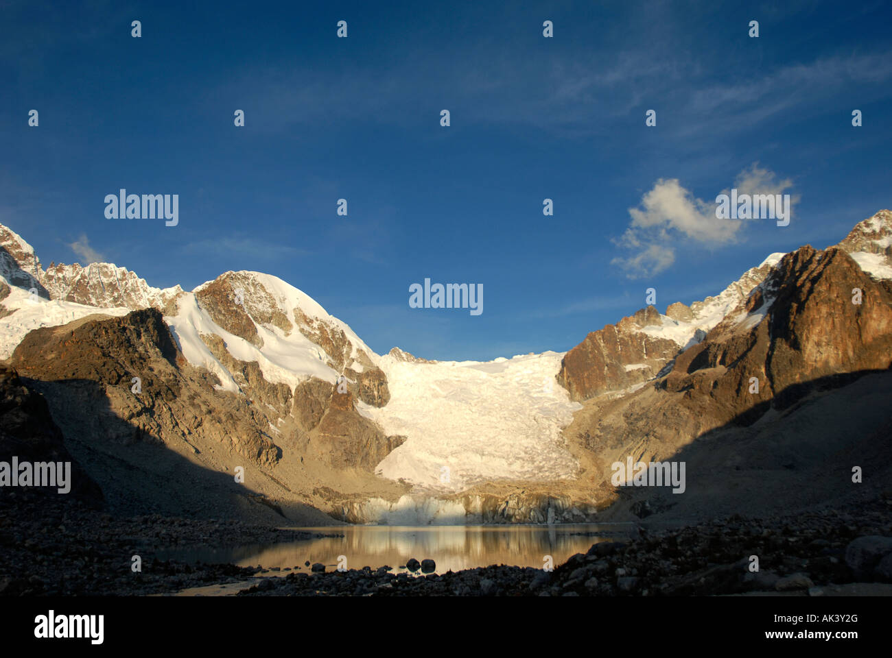 The Lagunas Glaciar is located below Mount Illampu at 5,038 meters ...