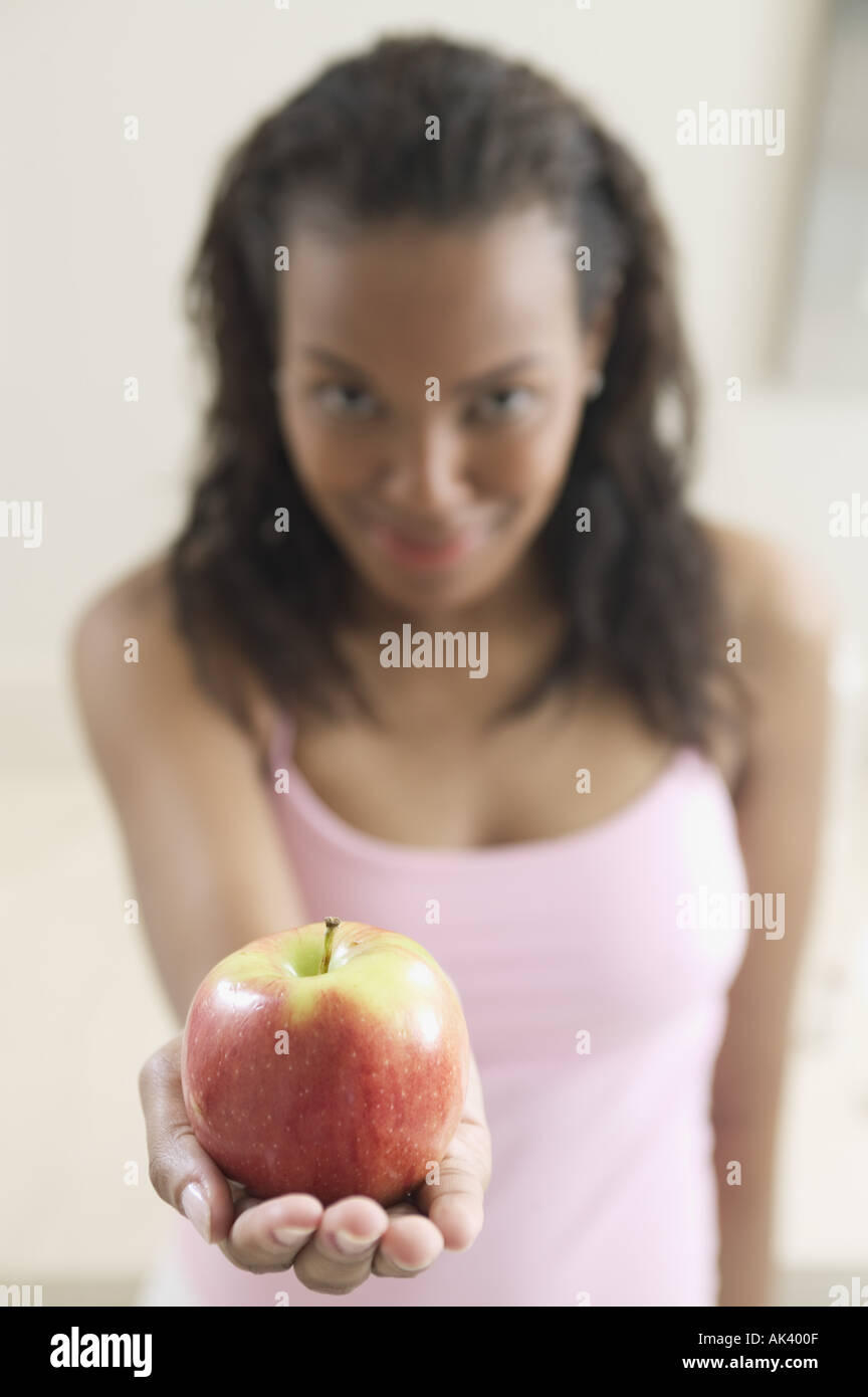 Portrait female posing apple hi-res stock photography and images - Alamy