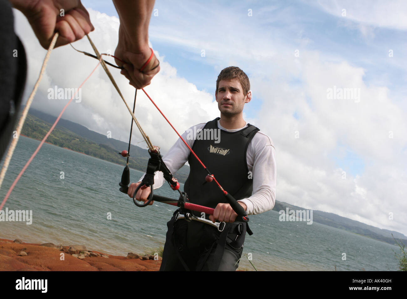 kite boarding lessons at Lake Arenal in Costa Rica Stock Photo - Alamy