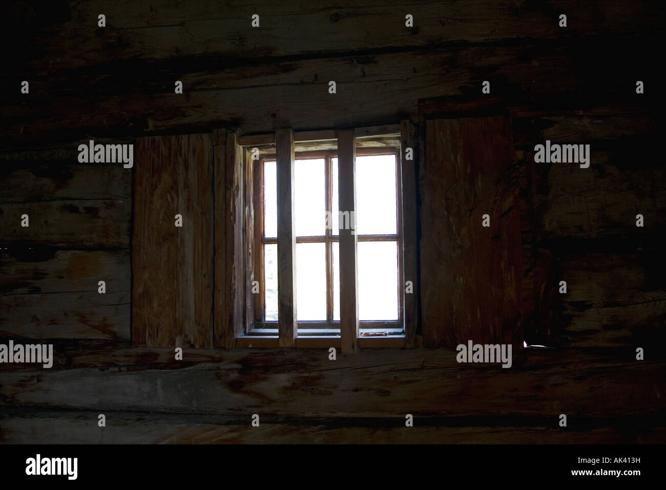 Barred window in a timber building from inside Stock Photo - Alamy