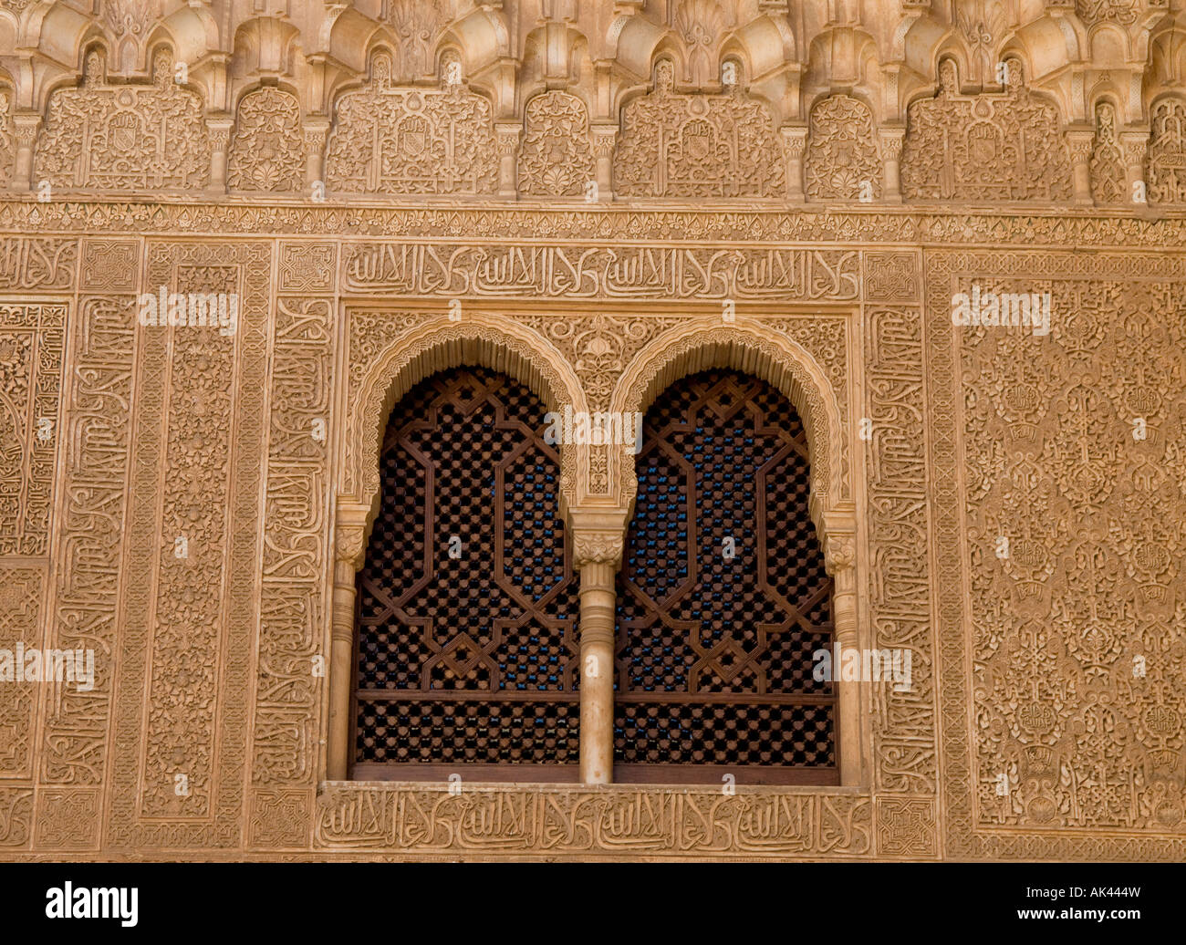 Ornate stonework and window, Alhambra Palace, Granada, Andalucia Spain ...