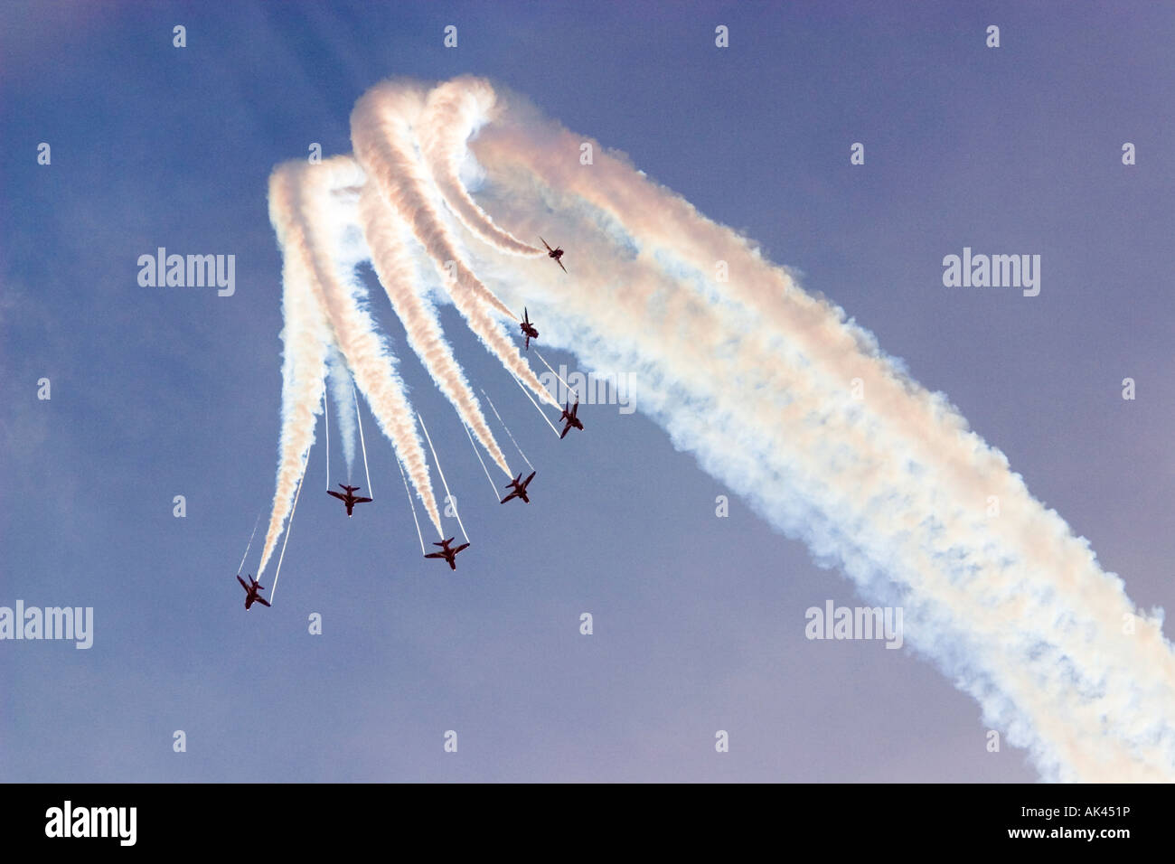The Red Arrows aerobatic team performing at Bournemouth, Dorset. Here ...