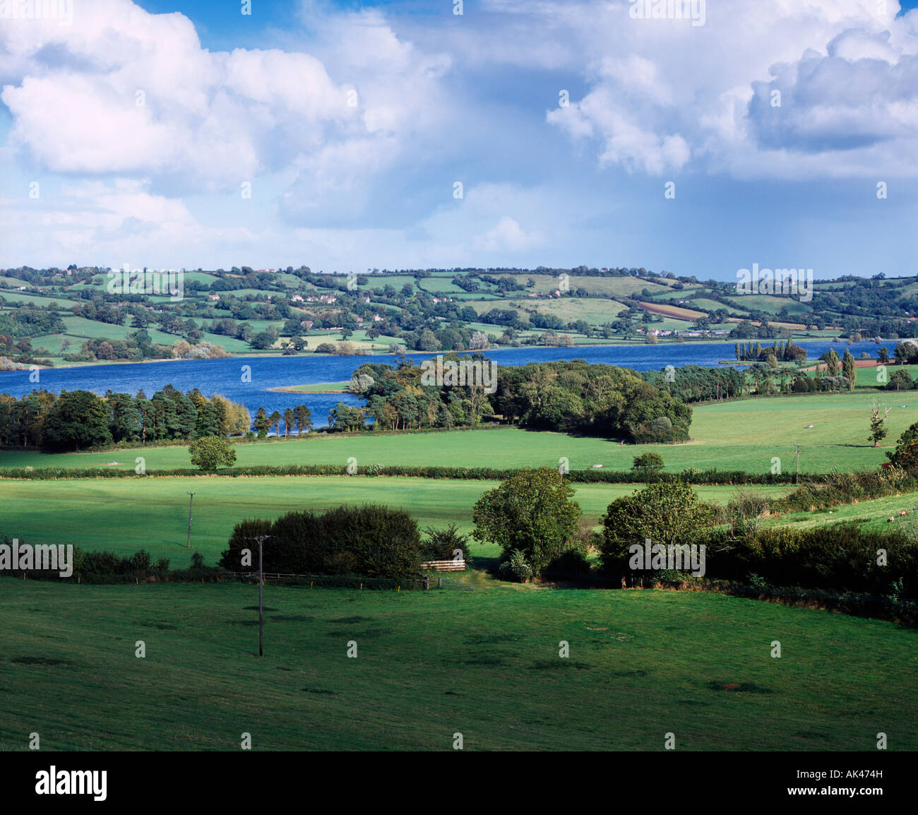 Blagdon Lake viewed from the village of Blagdon, Somerset, England ...