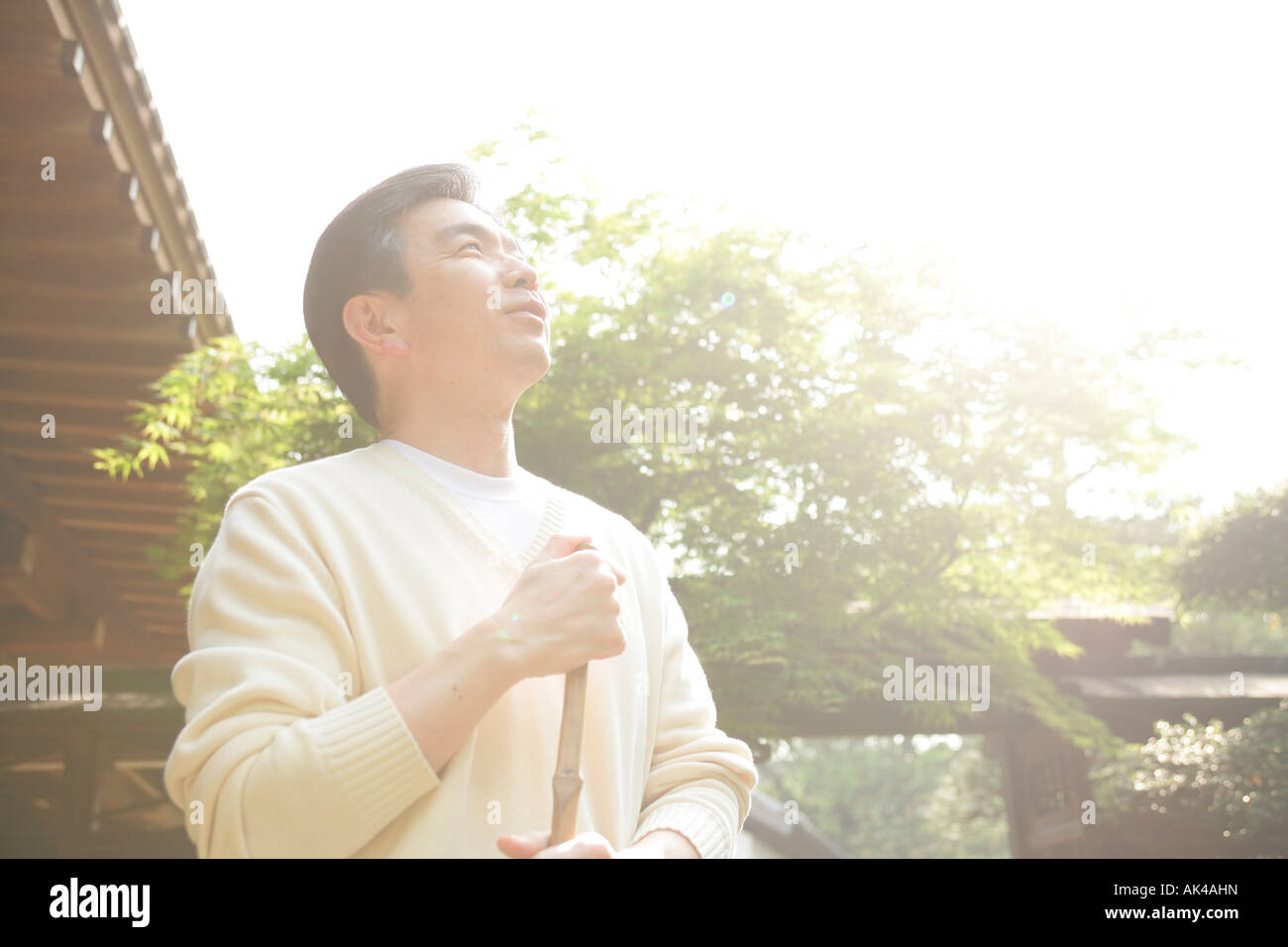 Mature man standing in the courtyard, low angle Stock Photo - Alamy