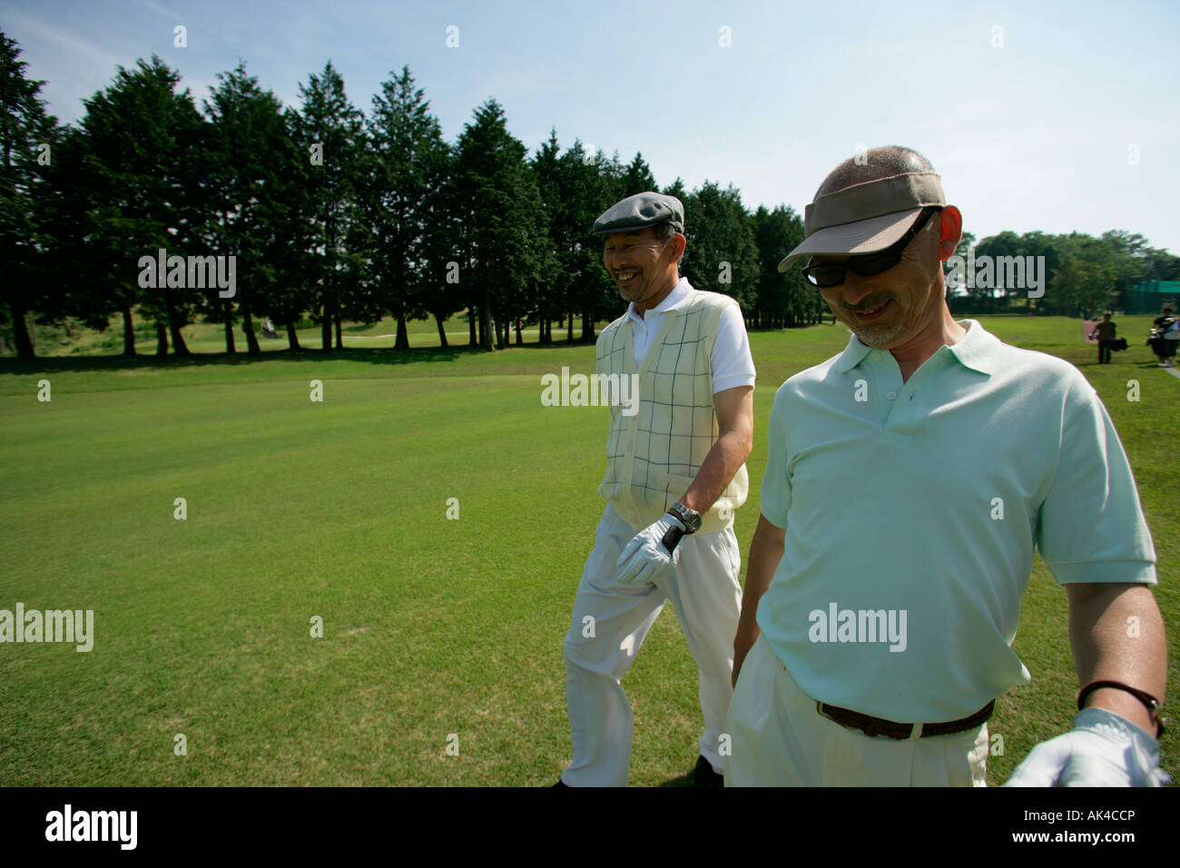 Two men walking on golf course Stock Photo - Alamy