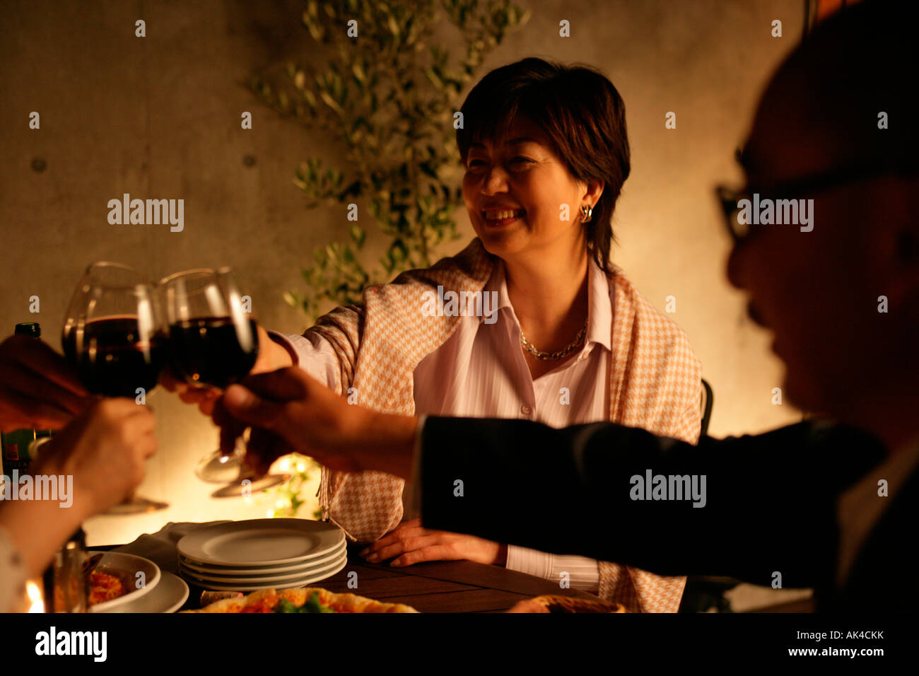 Woman making a toast with friends Stock Photo - Alamy