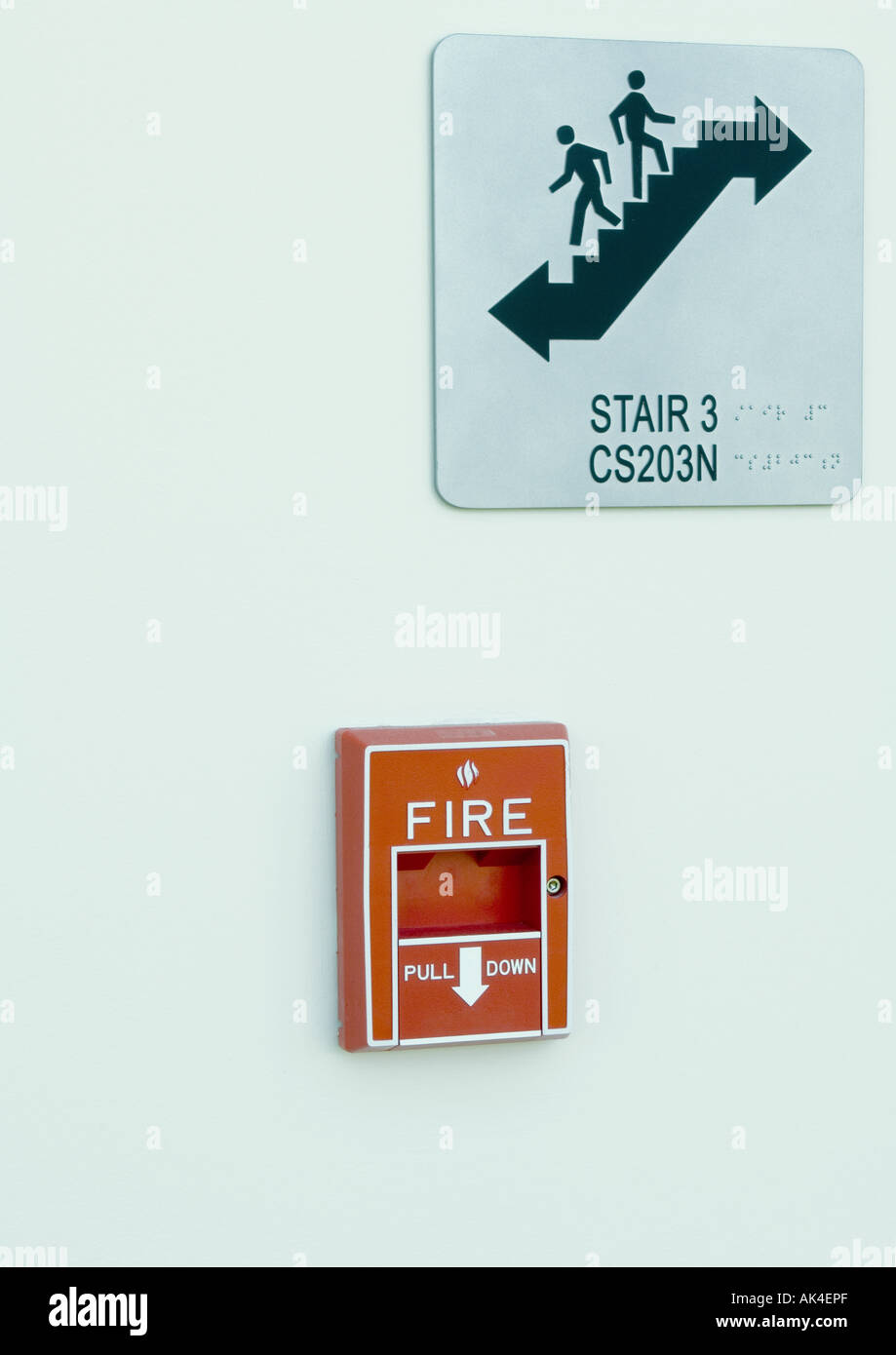 Stair sign and fire alarm Stock Photo - Alamy
