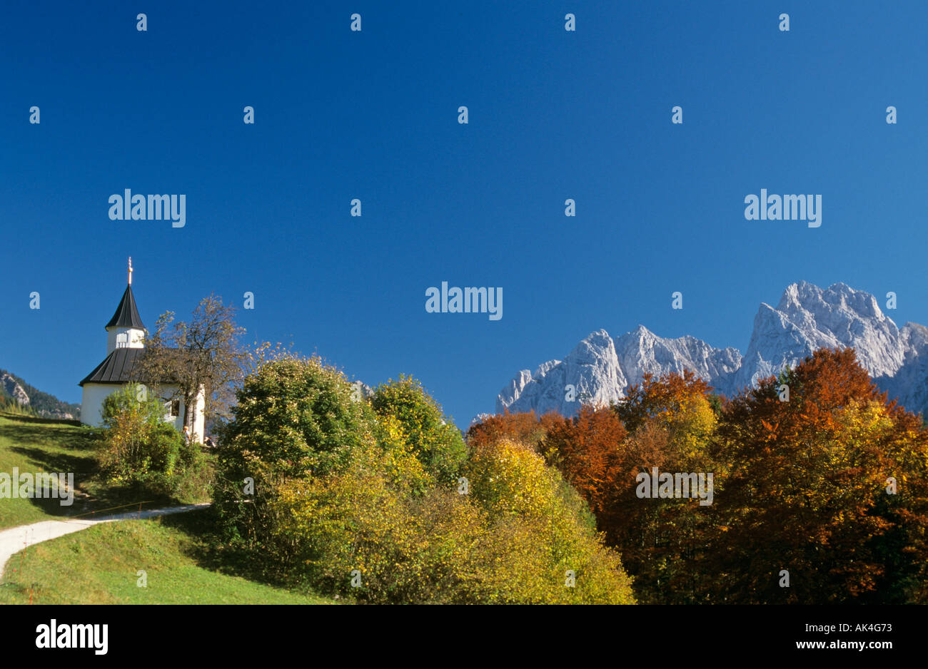 chapel of St Antonius in front of Wilder Kaiser valley Kaisertal Tyrol ...
