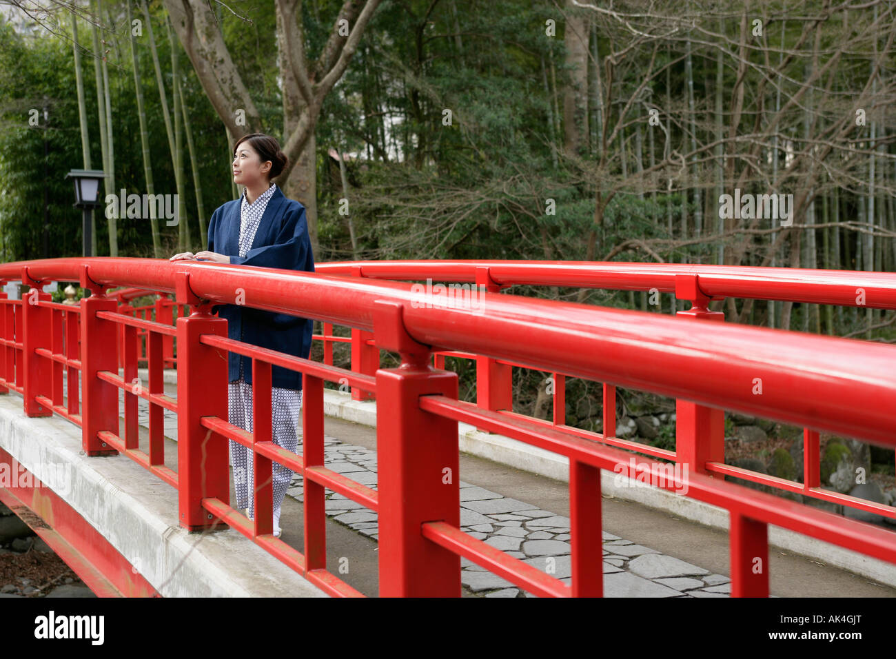 Young woman standing on bridge Stock Photo - Alamy