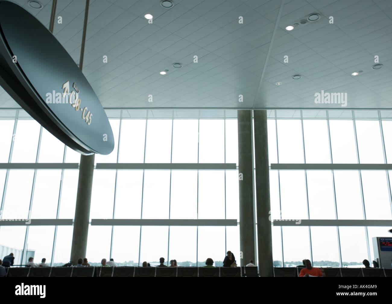 Airport, glass wall and departure gate sign Stock Photo - Alamy