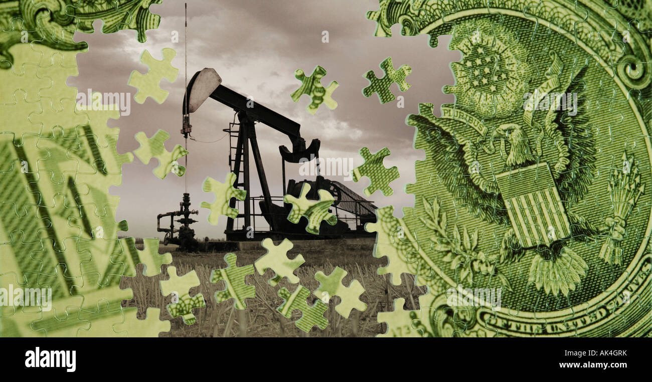 A composite of an oil well and an American dollar bill Stock Photo - Alamy