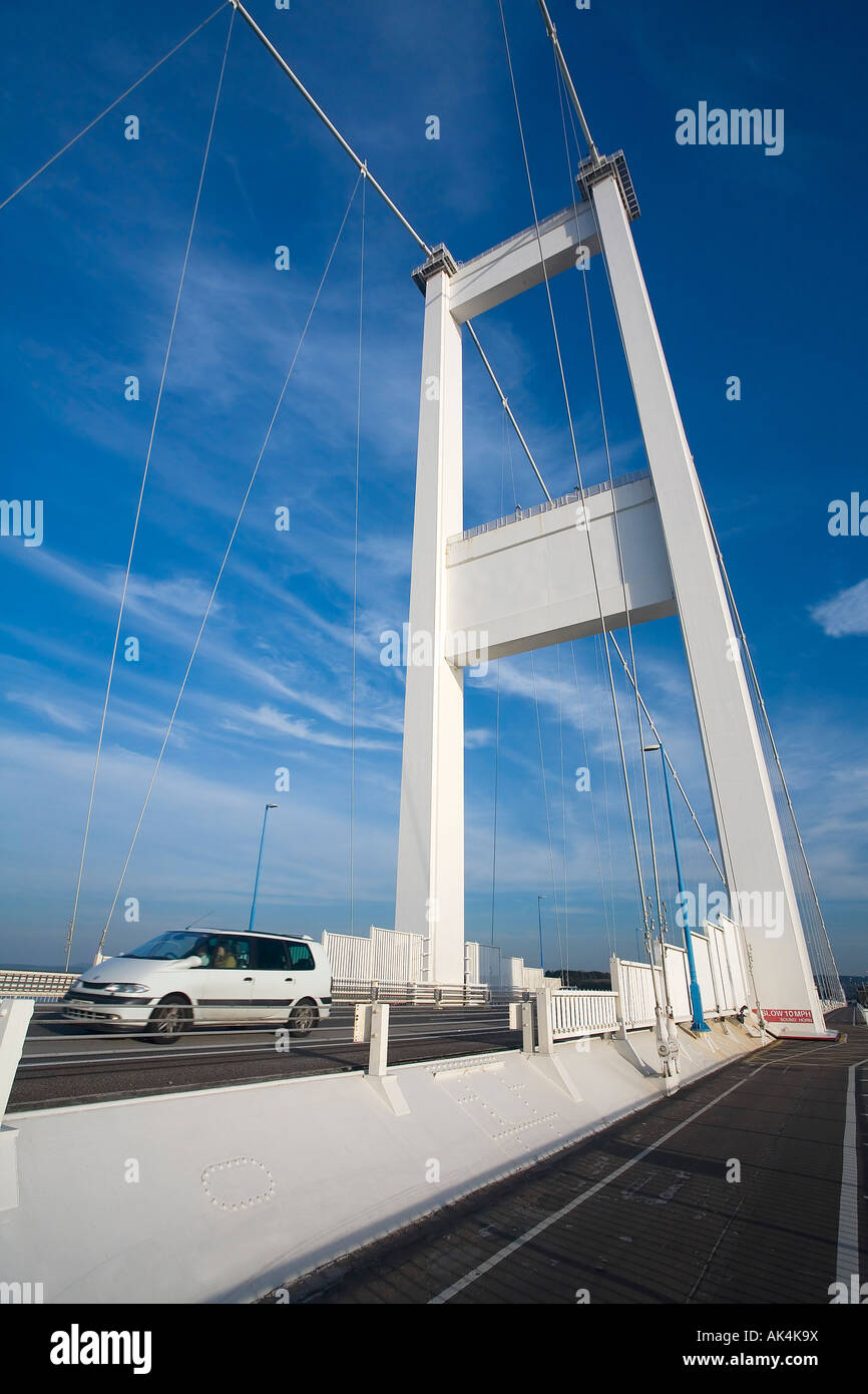 Old severn road bridge first original on bright autumn day with sun and ...