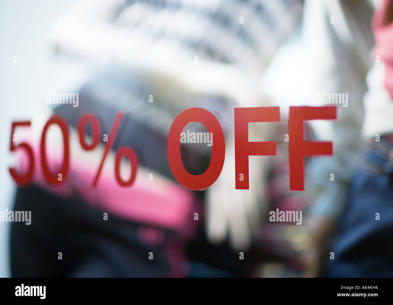 50% off sign on store window Stock Photo - Alamy