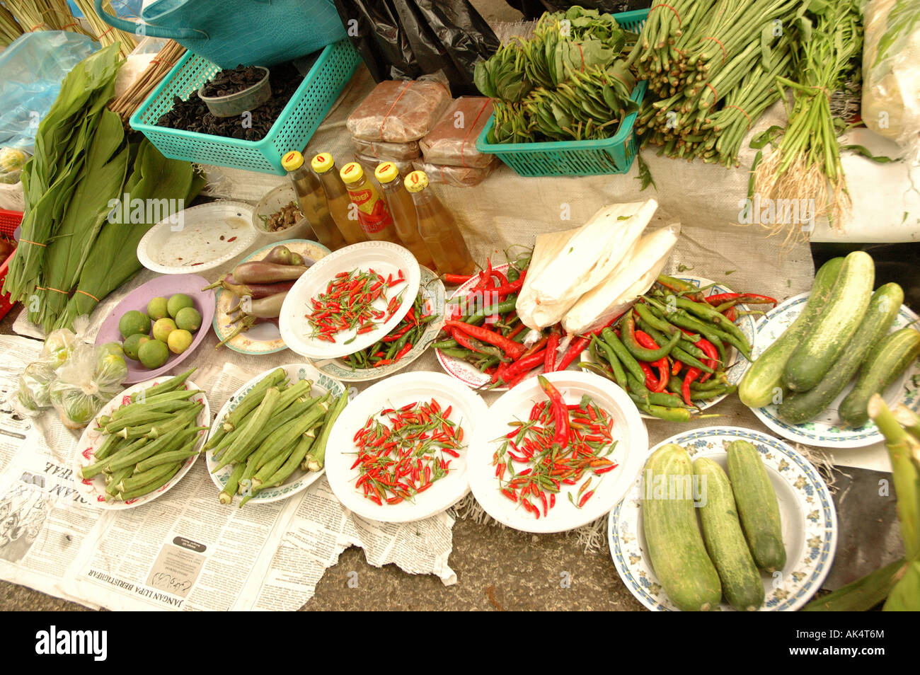 Vegetables sold at a street market in Brunei capital Bandar Seri ...