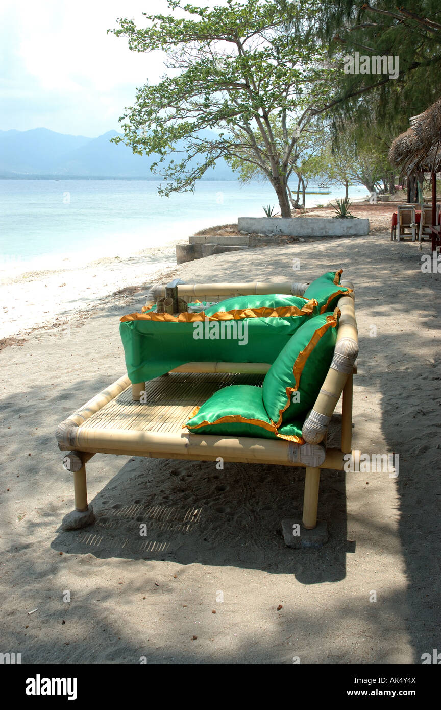 A chill out deck on the Beach on Gili Air, off the coast of Lombok ...