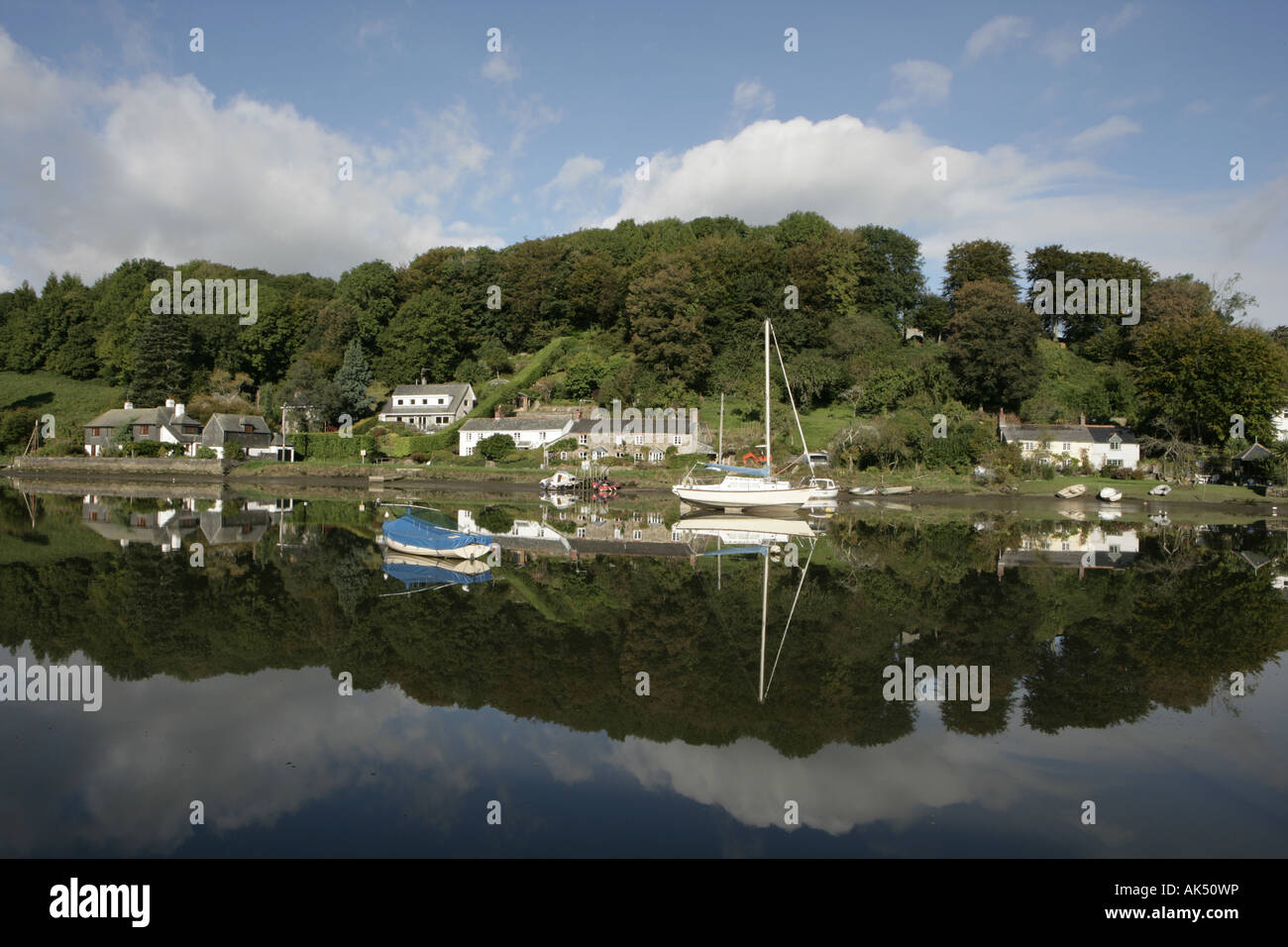 Late summer on the river in cornish village of Lerryn near Fowey ...