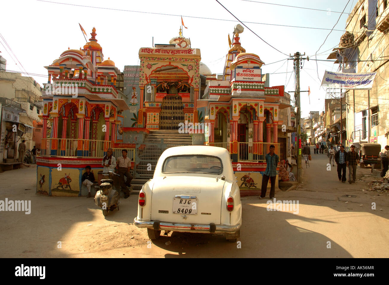 Old Ambassador car outside a hindu temple in Rajasthan India Stock ...