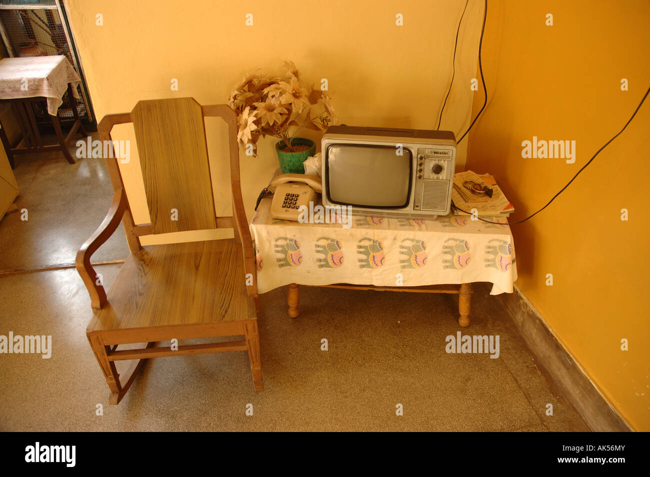 old fashioned television and chair in India Stock Photo - Alamy