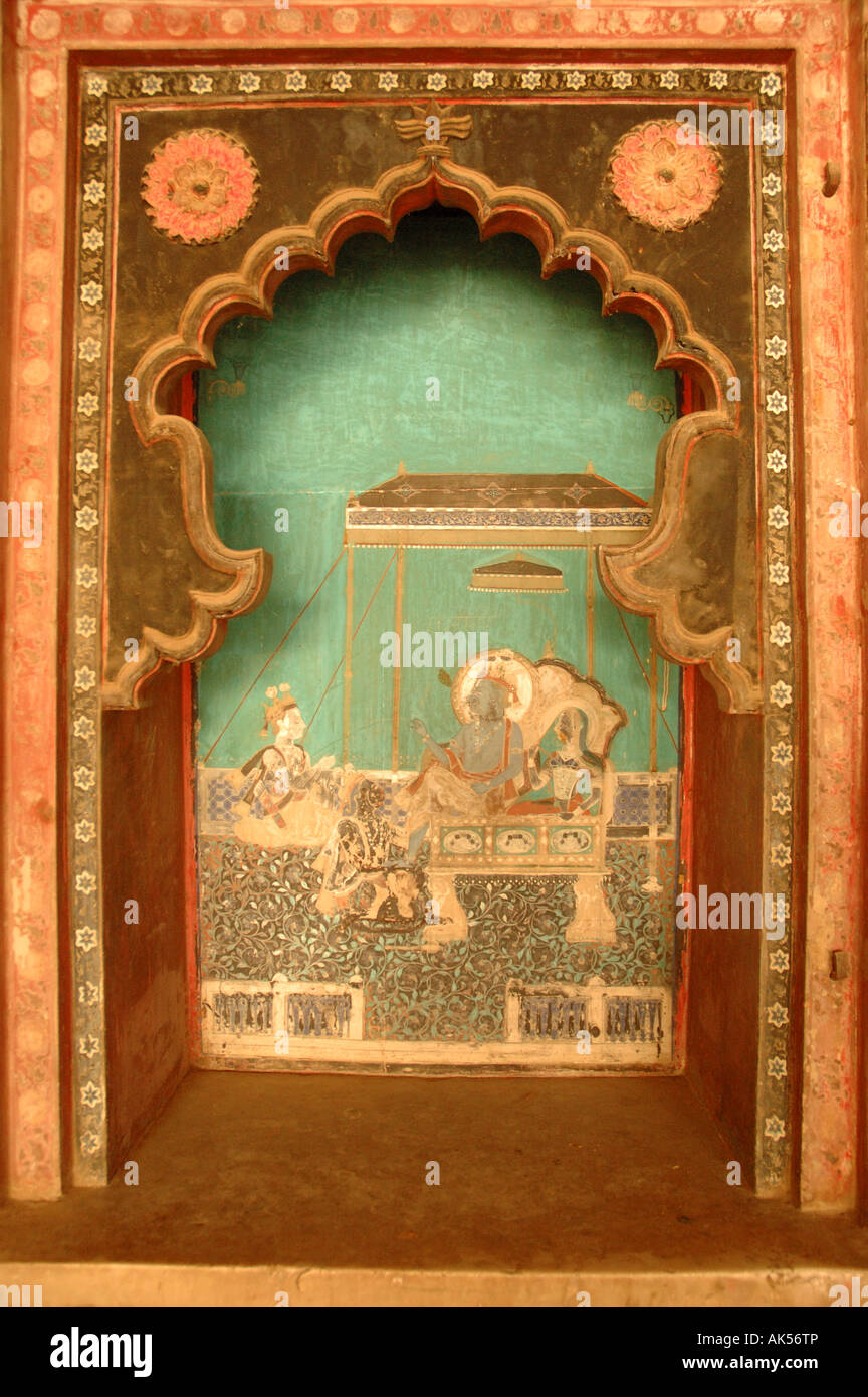 mural and portal in Decorated and decaying interior of Bundi Fort in ...