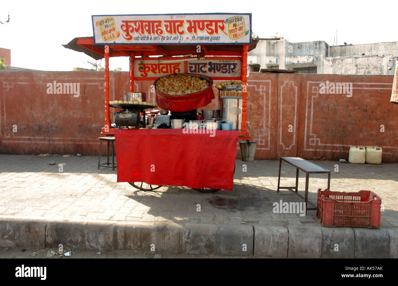 Red fast food stall in Japiur in India Stock Photo - Alamy