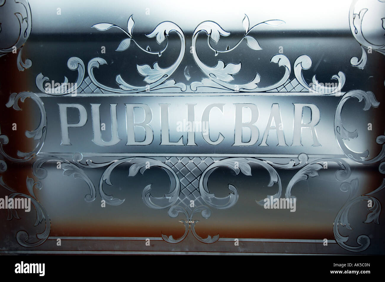 Victorian etched glass door on the public bar of the Swan pub in Falmer ...