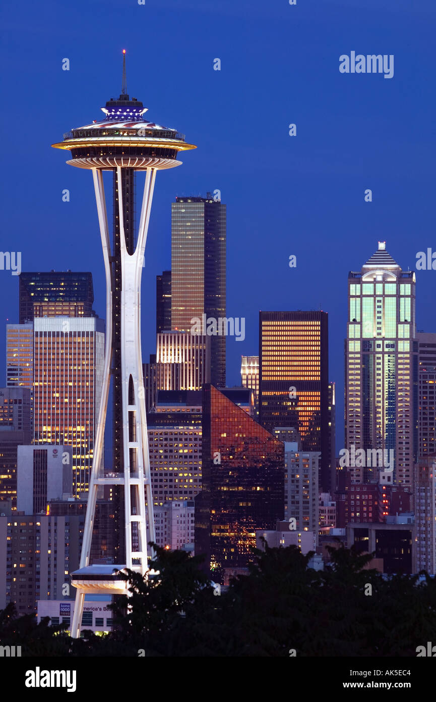 Space Needle with red white and blue stars and stripes paint with ...