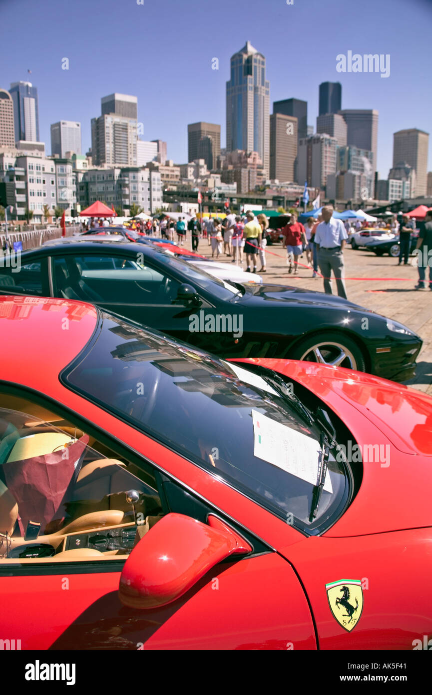 Ferrari sports cars with Seattle skyline in background at Italian ...