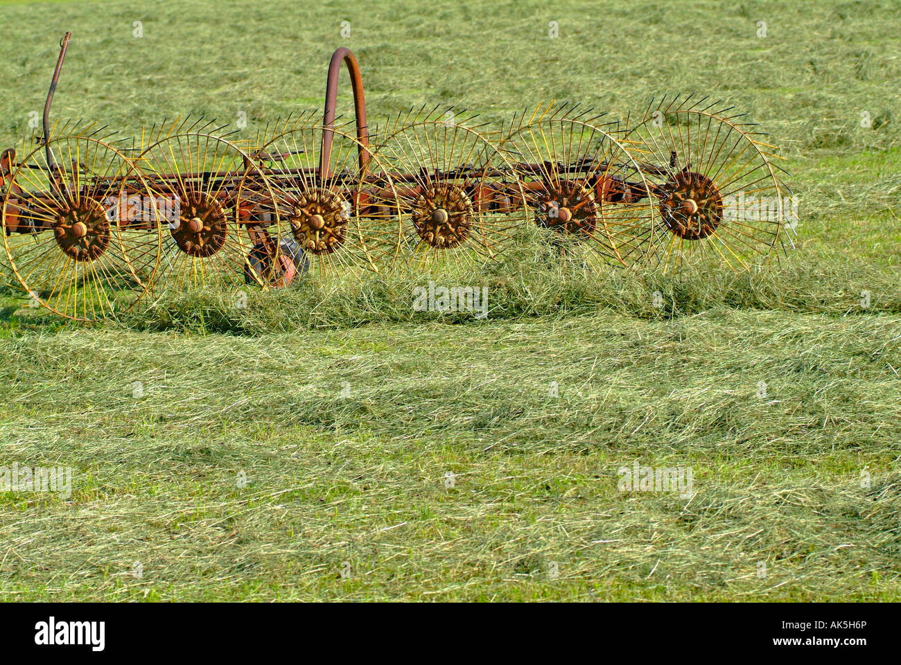 Hay turning machine Stock Photo - Alamy