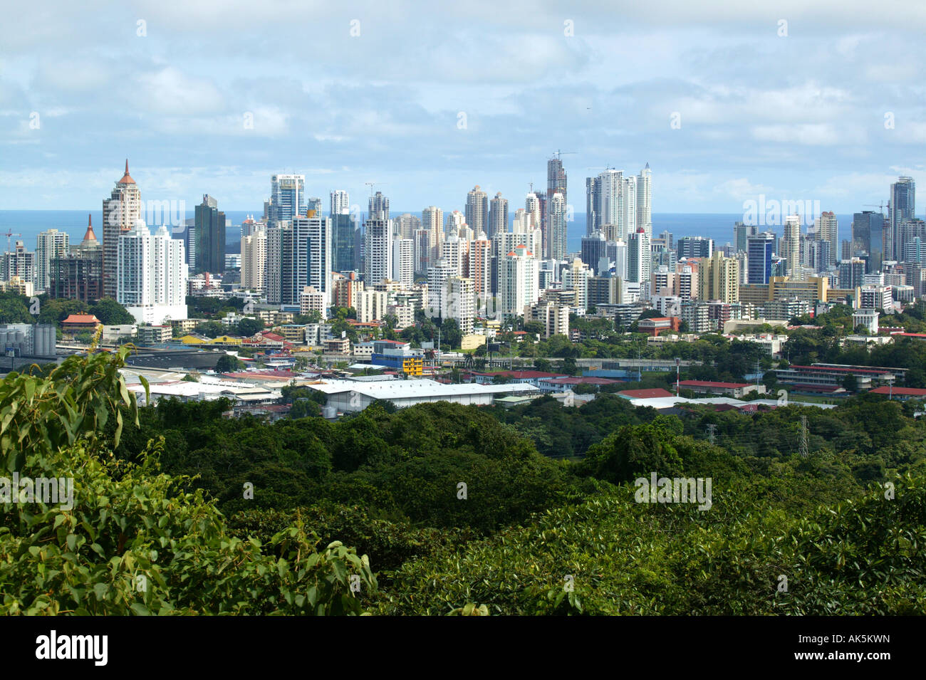 View over Panama City from the hill of Metropolitan park, Panama ...