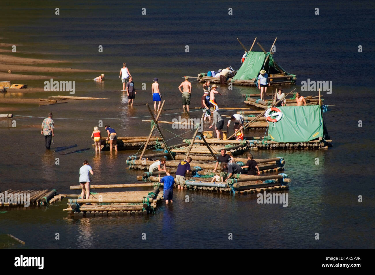 People building rafts Stock Photo - Alamy