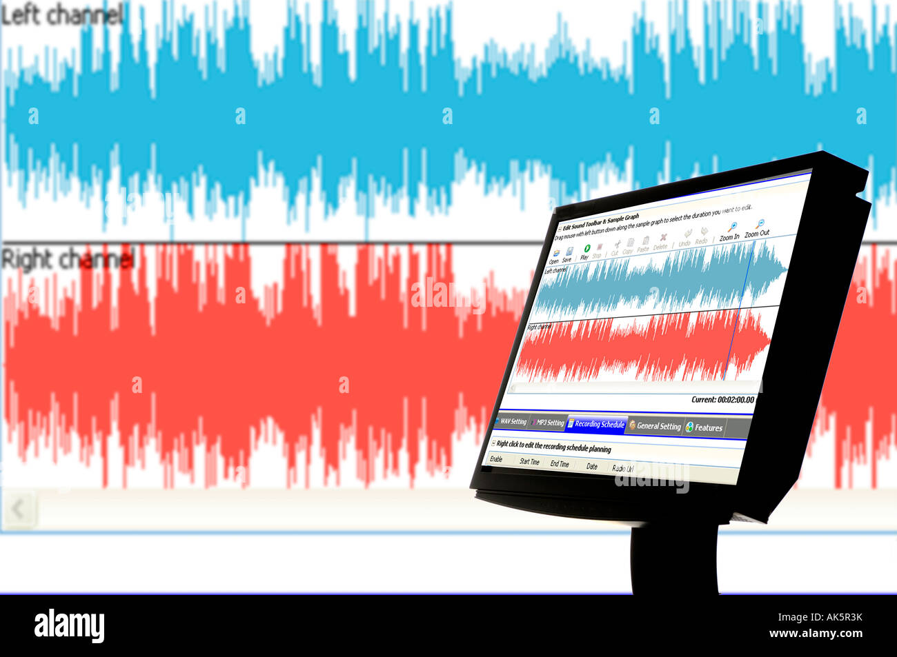 audio waves on computer screen and projected background Stock Photo - Alamy