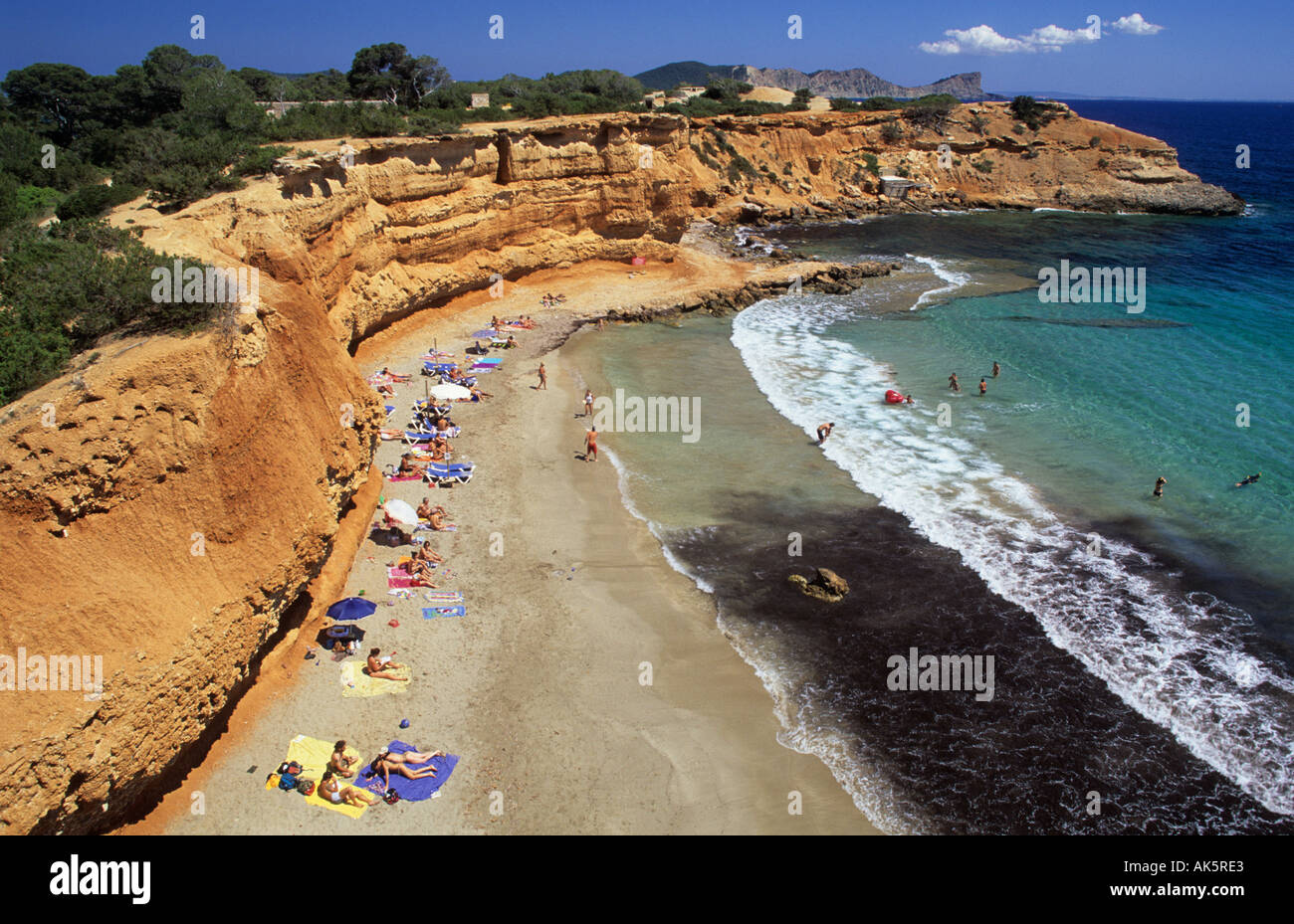 people on the beach of Cala sa Caleta or Bol Nou Stock Photo - Alamy