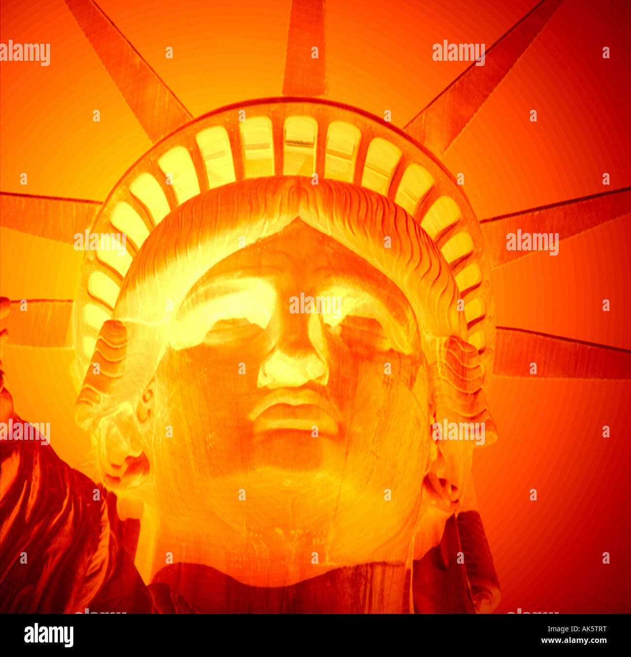 Statue of Liberty USA glowing gold light Stock Photo - Alamy